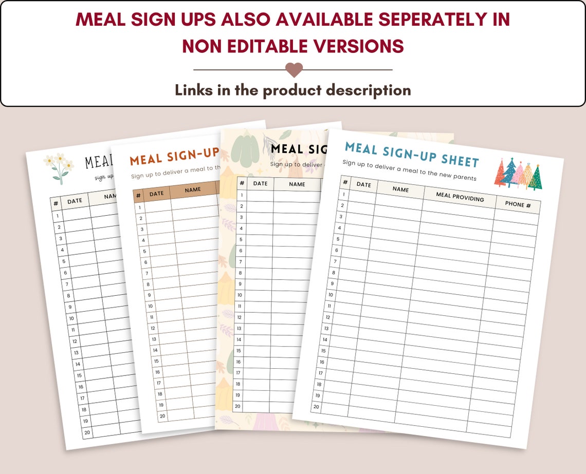 Editable Meal Sign up Sheet, Meal Train Signup Sheet Printable ...