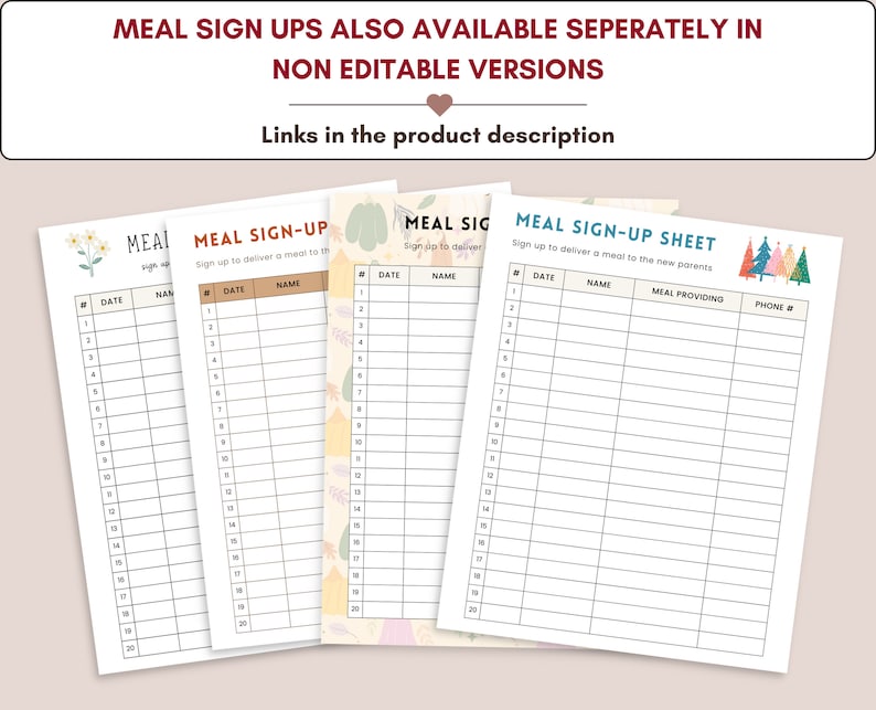 Editable Meal Sign up Sheet, Meal Train Signup Sheet Printable ...