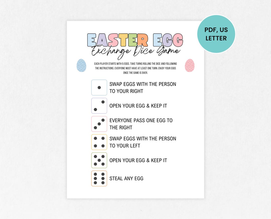 Easter Egg Exchange Dice Game, Printable Easter Dice Game, Dice Game ...