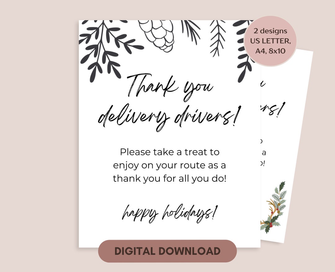 Delivery Driver Thank You Printable, Delivery Thank You, Holiday Thank ...