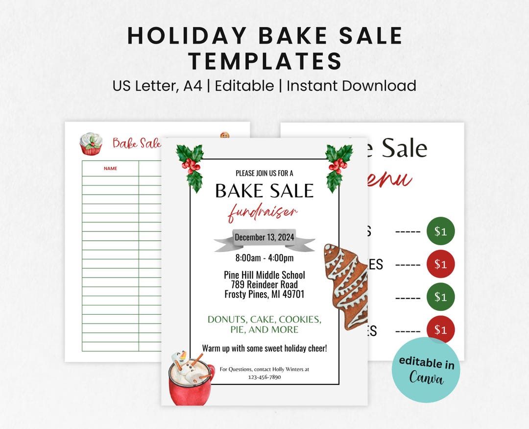 Editable Holiday Bake Sale Flyer, Christmas Bake Sale Fundraiser ...