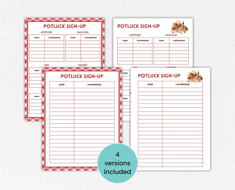 Potluck Sign up Sheet, Office Potluck Party Printable, Picnic Potluck ...