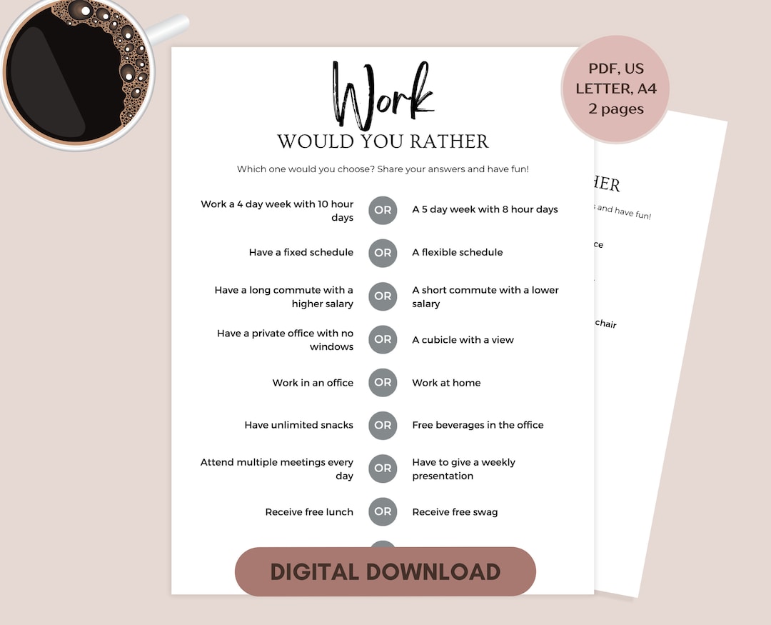 Work Would You Rather Game, Printable Office Party Game, Team Building ...