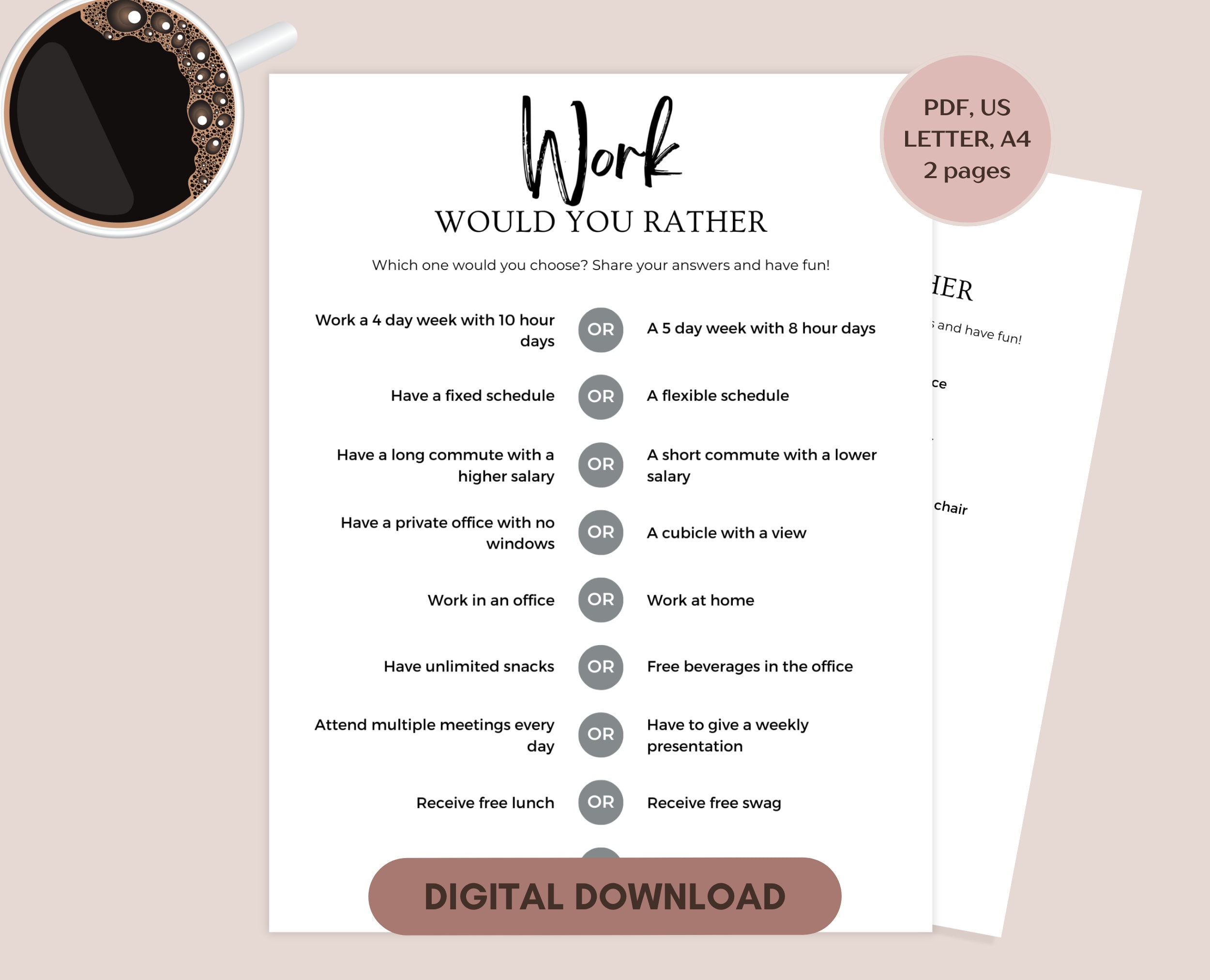 Work Would You Rather Game, Printable Office Party Game, Team Building ...