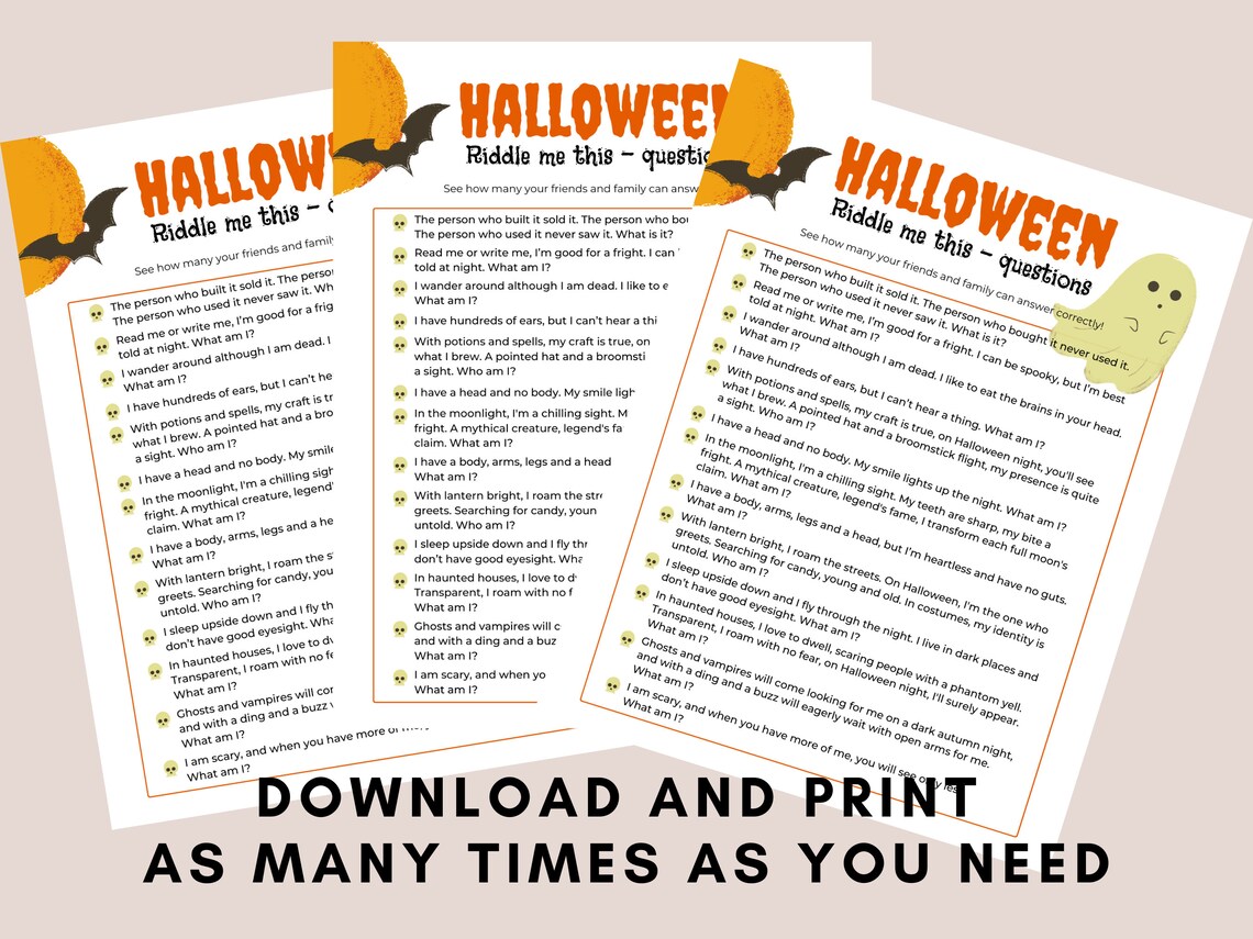 Halloween Activities Printable Bundle Halloween Riddle Me - Etsy
