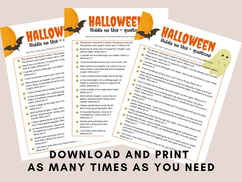 Halloween Activities Printable Bundle Halloween Riddle Me - Etsy