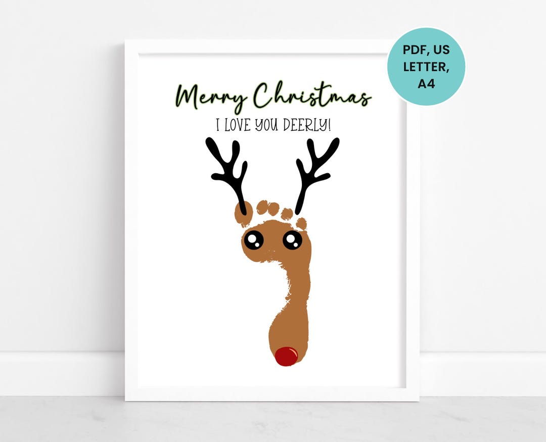 Christmas Footprint Craft Template, Christmas Craft, Reindeer Footprint ...