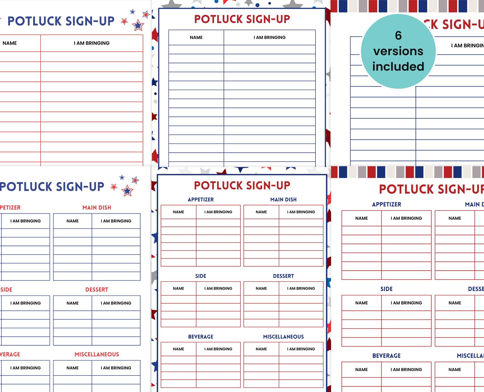 Editable Potluck Sign up Sheet, 4th of July Party, Office Potluck Party ...