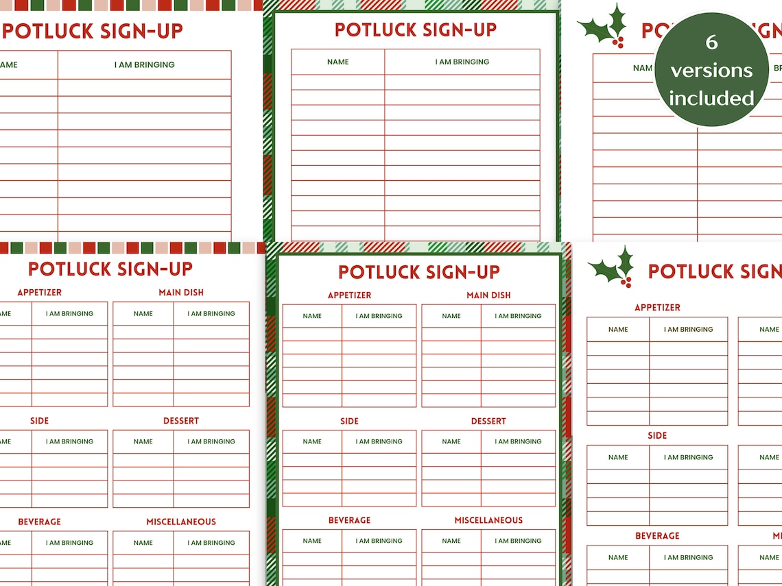Editable Christmas Potluck Sign up Sheet, Office Potluck Party ...