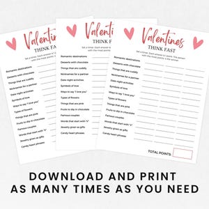 Valentine's Day Think Fast, Printable Valentines Day Game, Valentines ...