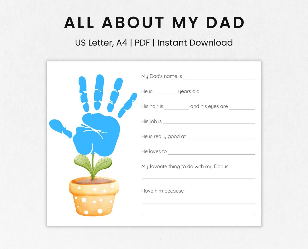 All About My Dad Handprint Craft, Dad Questionnaire, Fathers Day ...