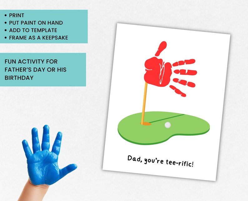 Golf Handprint Art Template for Dad, Father's Day Handprint Craft ...