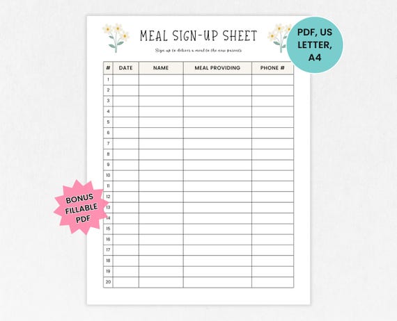 Parent Sign Up Sheet Template