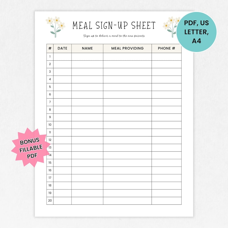 Baby Shower Potluck Sign up Sheet - Etsy
