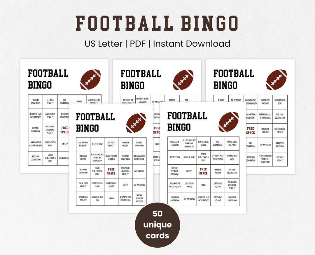 Football Bingo, Printable Sports Bingo Cards, Football Party Game ...