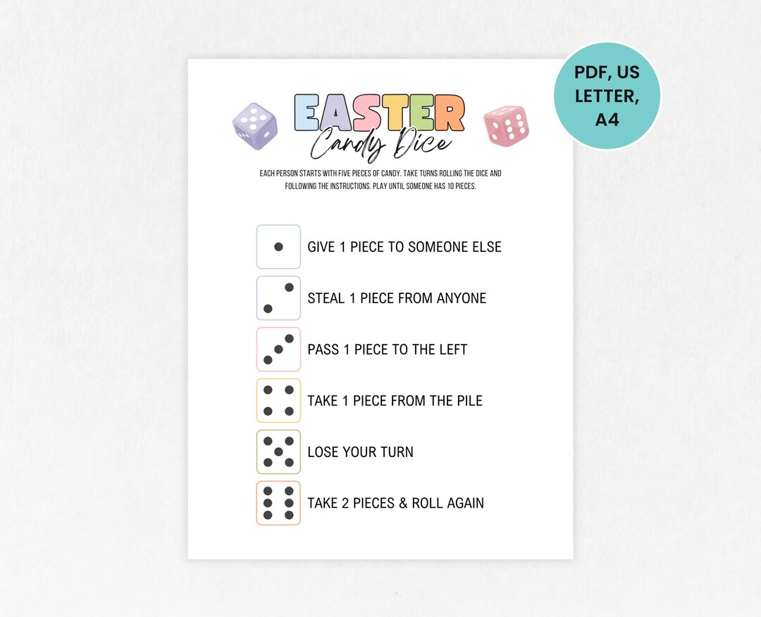 Easter Candy Dice Game, Printable Easter Dice Game, Easter Candy Game ...