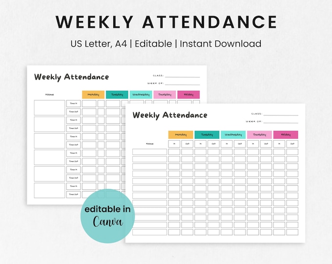 Editable Weekly Attendance Tracker Template, Daycare Sign In, Preschool ...