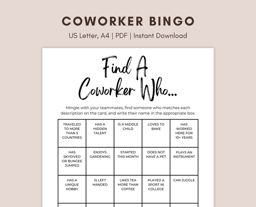 Coworker Bingo, Work Bingo, Office Bingo Printable, Team Building Game ...