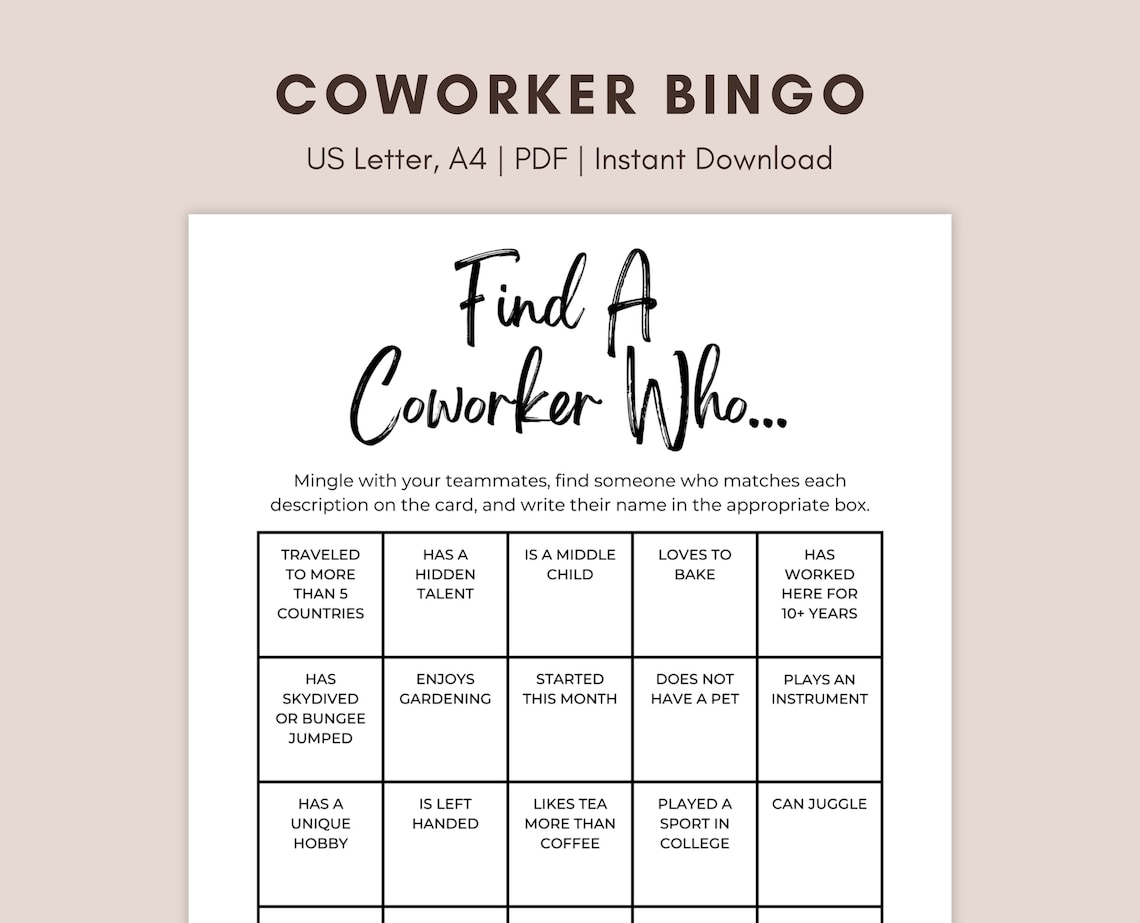 Coworker Bingo, Work Bingo, Office Bingo Printable, Team Building Game ...
