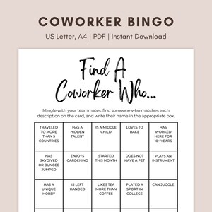 Coworker Bingo, Work Bingo, Office Bingo Printable, Team Building Game ...