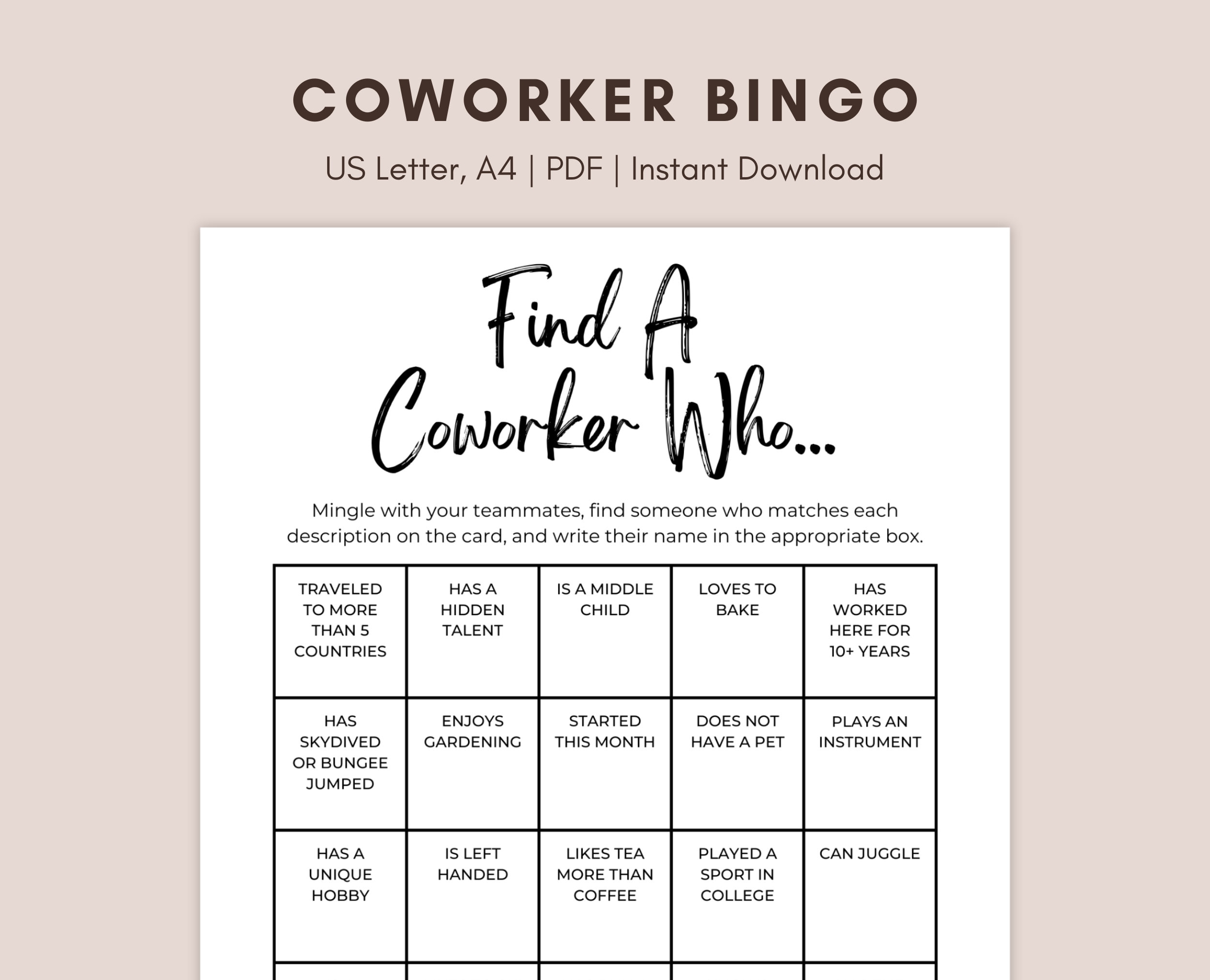 Coworker Bingo, Work Bingo, Office Bingo Printable, Team Building Game ...