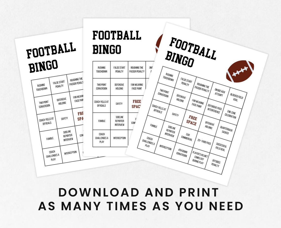 Football Bingo, Printable Sports Bingo Cards, Football Party Game ...