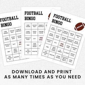 Football Bingo, Printable Sports Bingo Cards, Football Party Game ...