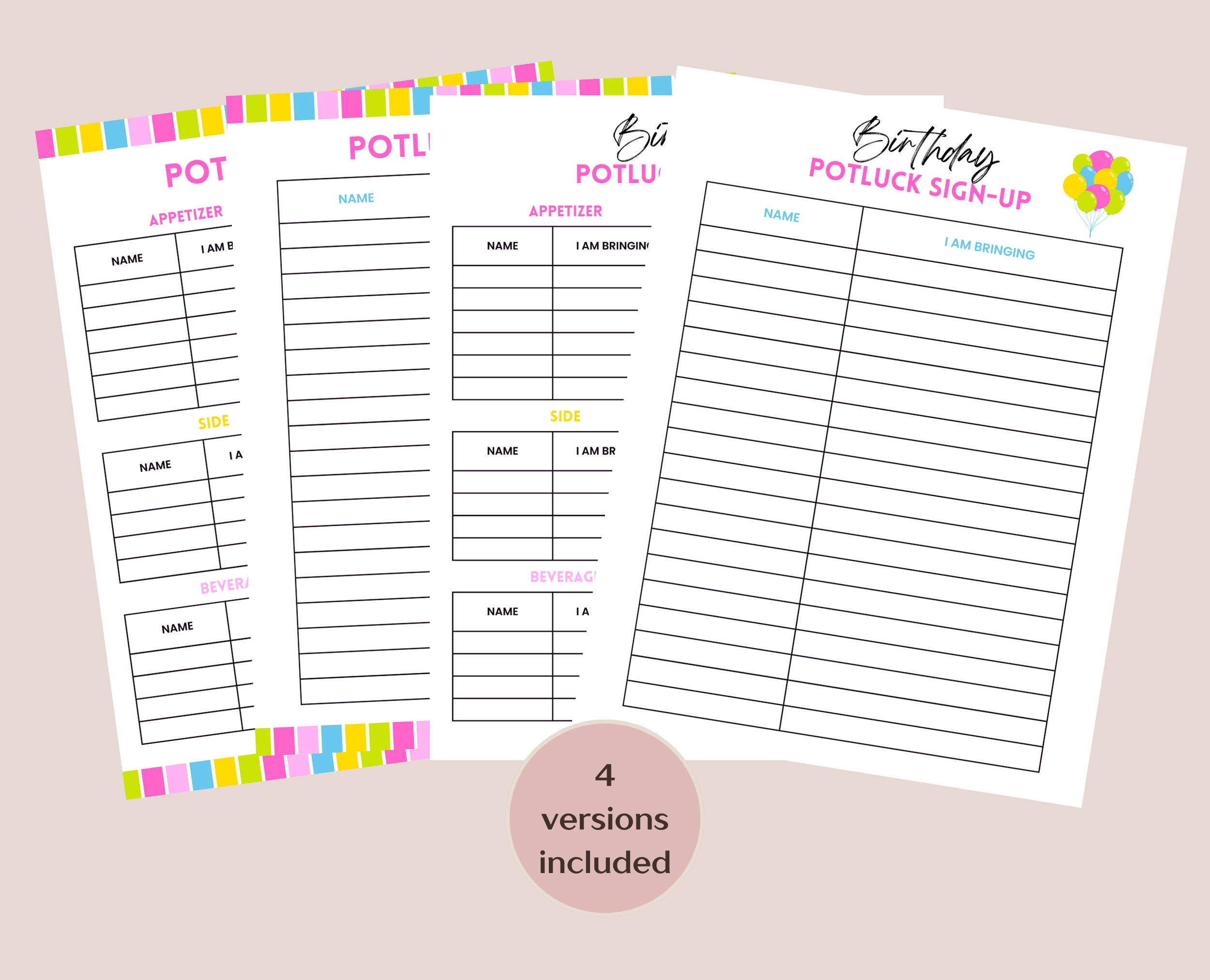 Birthday Potluck Sign up Sheet, Birthday Party Potluck, Potluck Party ...