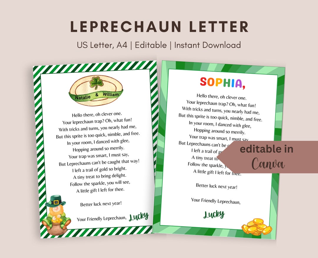 Editable Leprechaun Trap Letter, Letter From Leprechaun, Printable ...