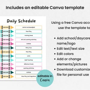 Editable Daily Schedule Template, Daycare Schedule, Preschool Class ...