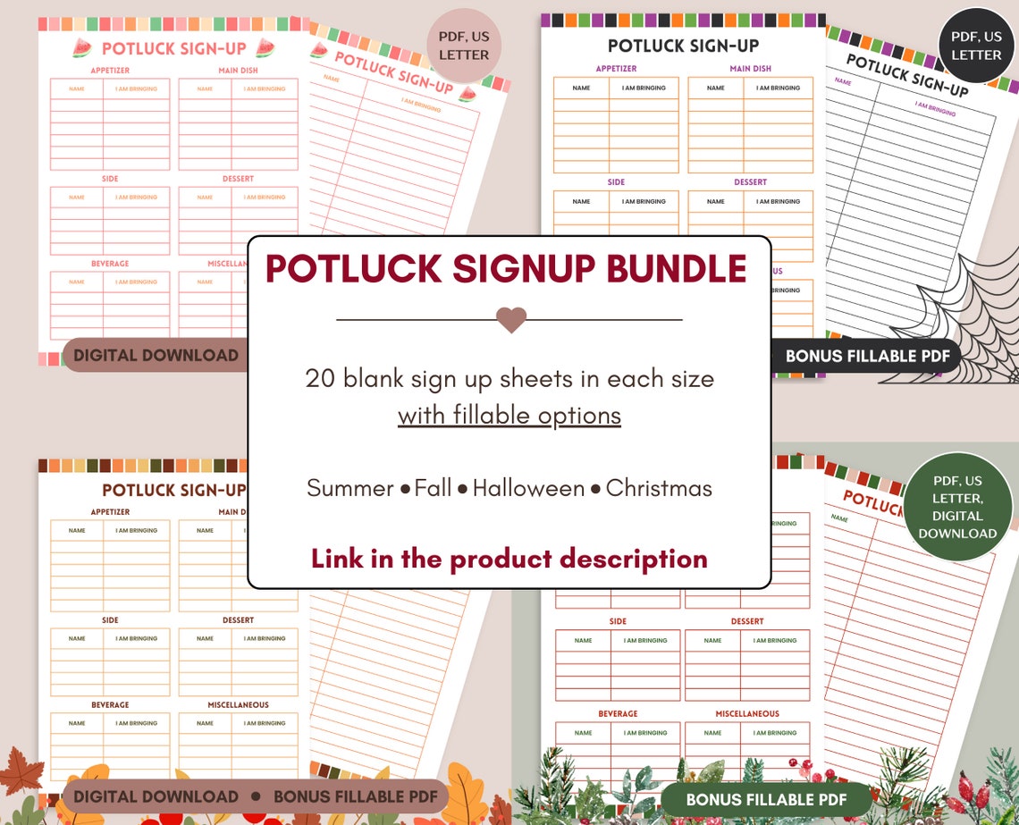 Football Potluck Sign up Sheet, Office Potluck Party Printable, Fall ...