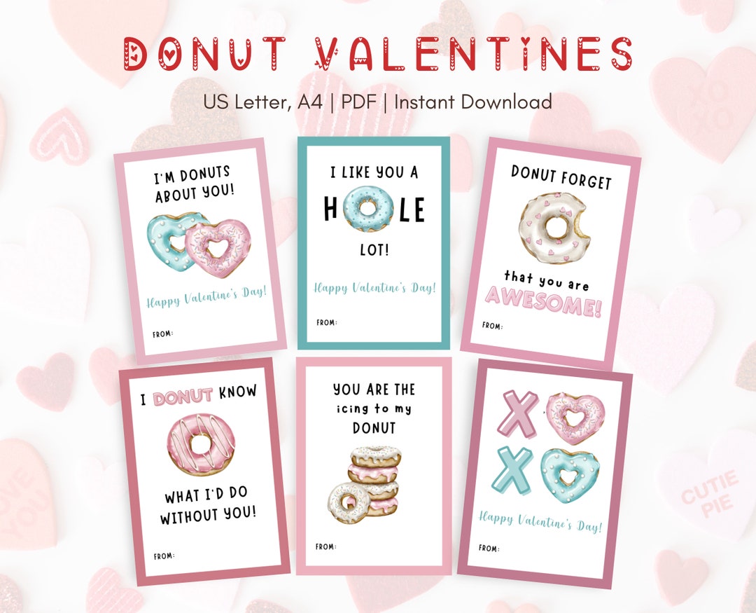 Donut Class Valentines, Printable School Valentines, Valentine's Day ...