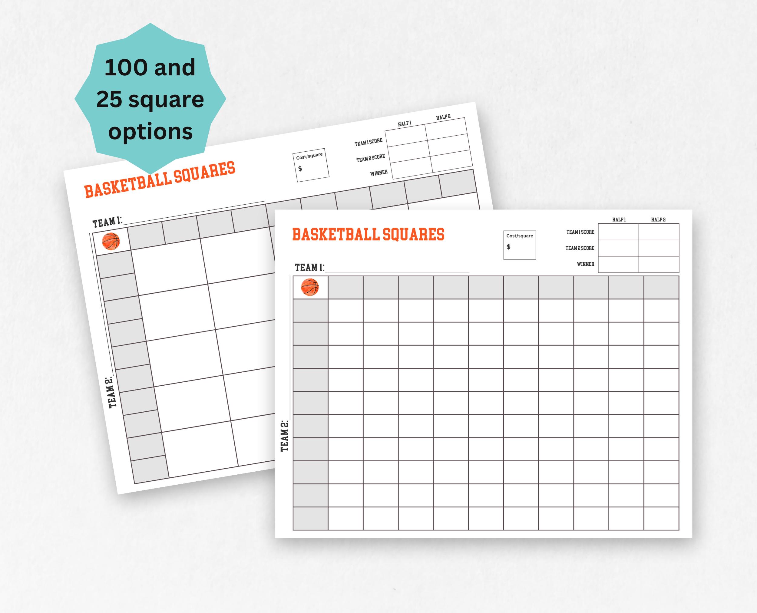 March Basketball Squares, Printable Basketball Party Game, Basketball ...