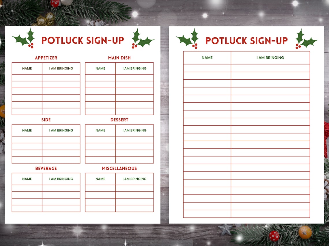Editable Christmas Potluck Sign up Sheet, Office Potluck Party ...