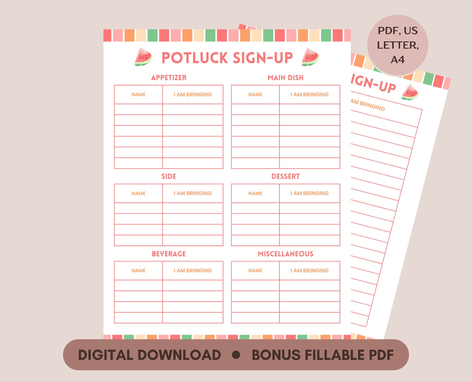 Potluck Sign up Sheet, Office Potluck Party Printable, Summer Party ...