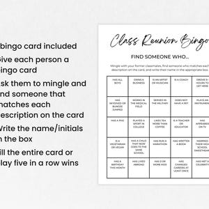 Editable Class Reunion Bingo Game, Class Reunion Bingo, High School ...
