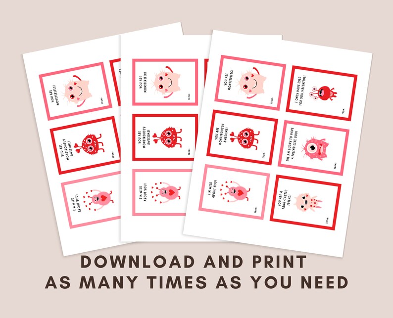 Monster Class Valentines, Printable School Valentines, Valentine's Day ...