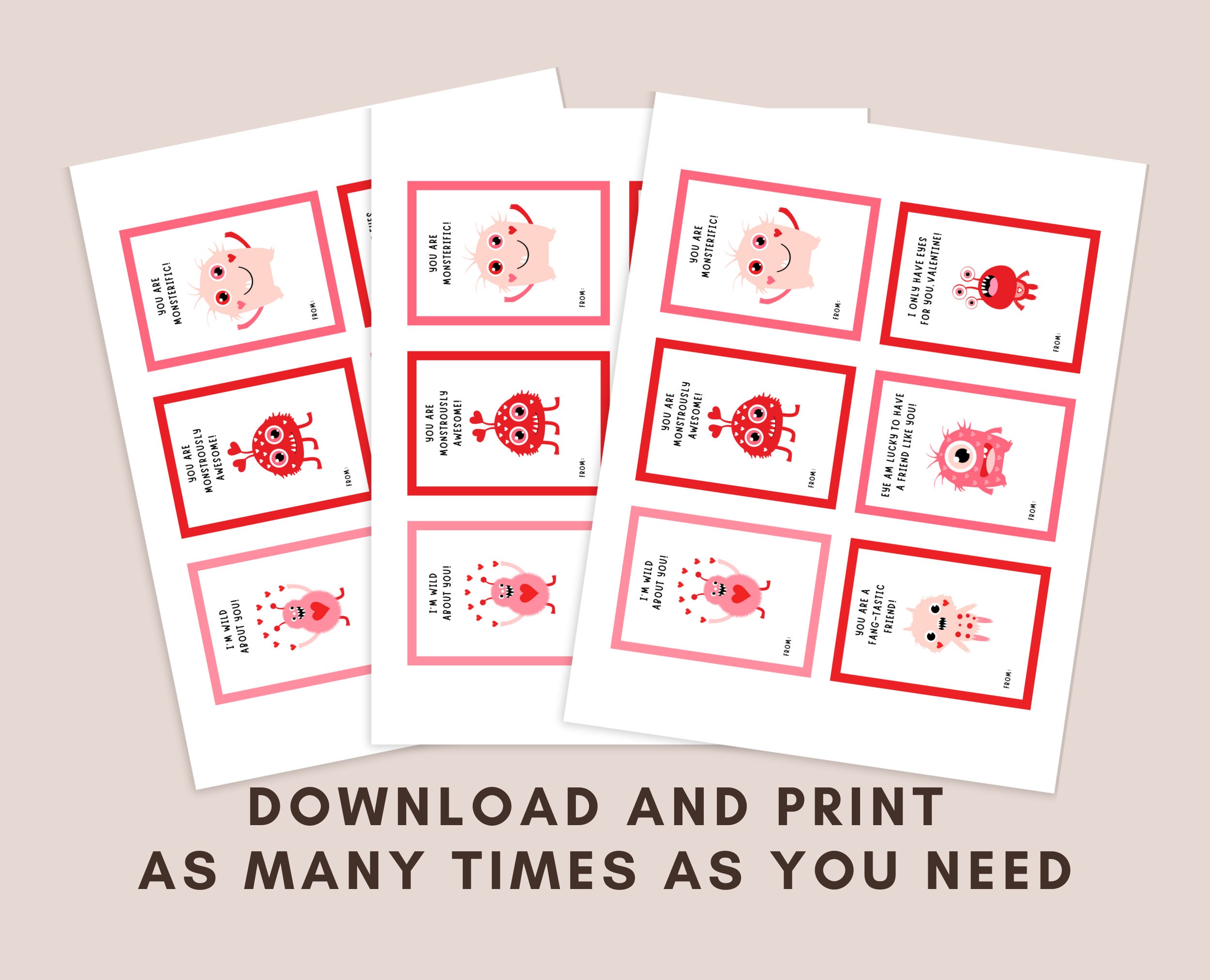 Monster Class Valentines, Printable School Valentines, Valentine's Day ...