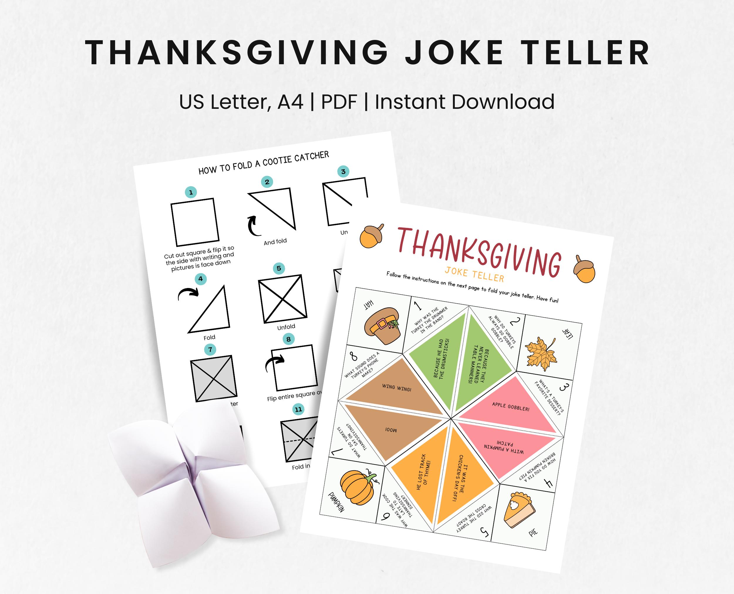 Thanksgiving Joke Teller, Printable Thanksgiving Cootie Catcher ...