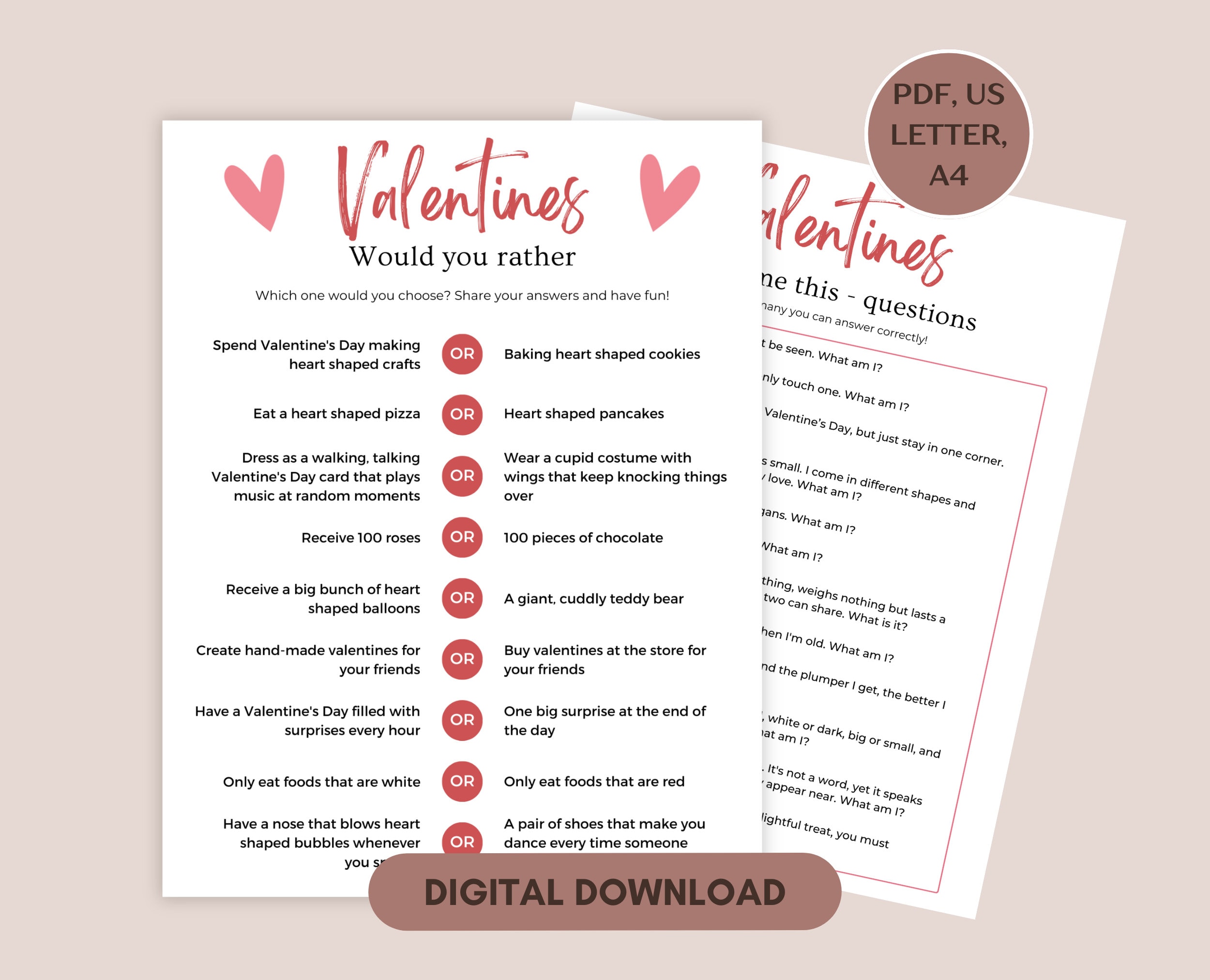 Valentines Activities Printable Bundle, Valentine Riddles, Valentine ...
