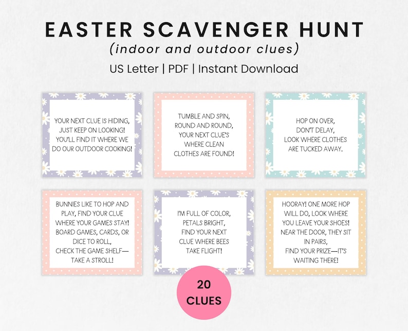 Easter Scavenger Hunt, Printable Indoor and Outdoor Scavenger Hunt ...
