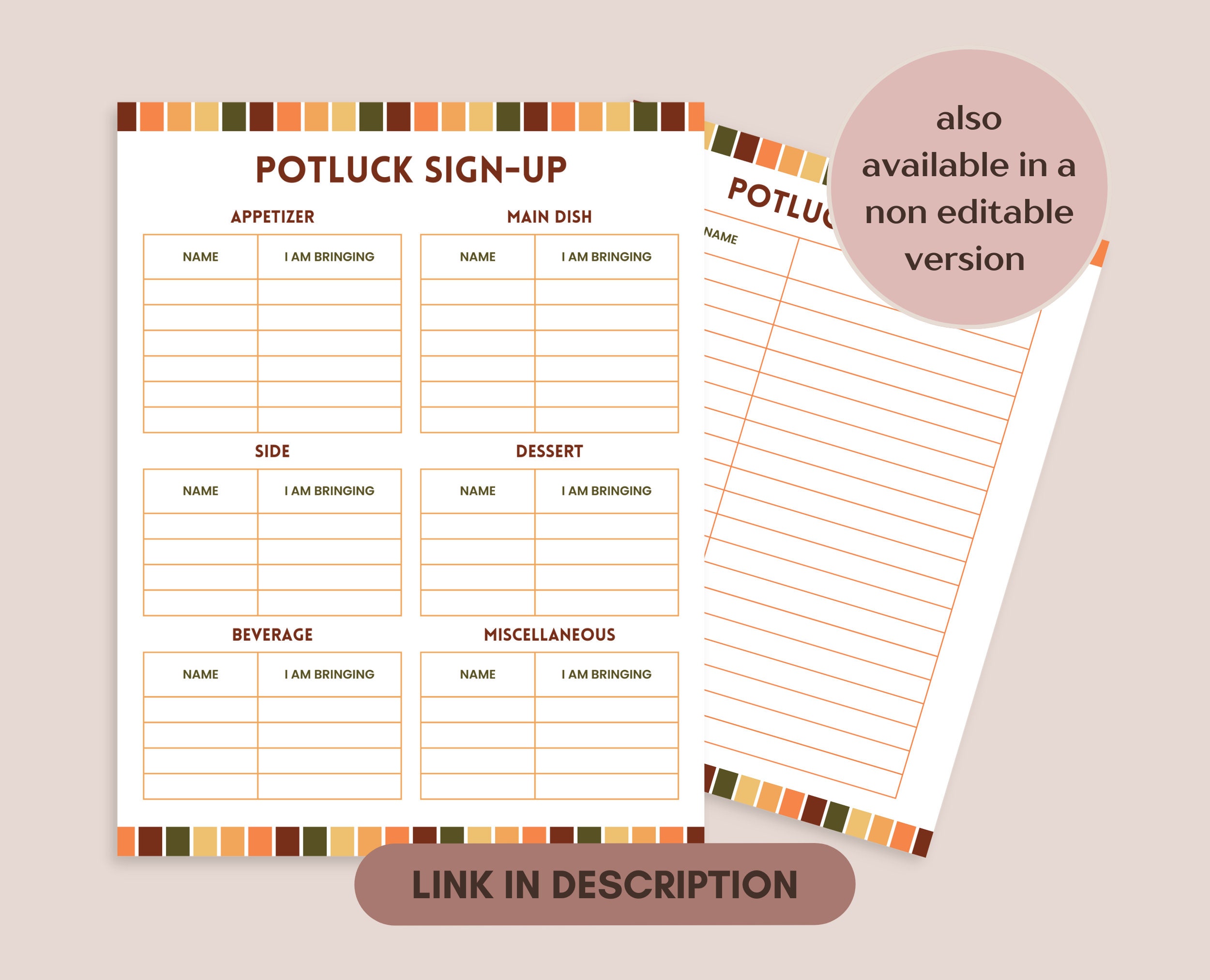 Editable Potluck Sign up Sheet, Office Potluck Party Printable, Fall ...