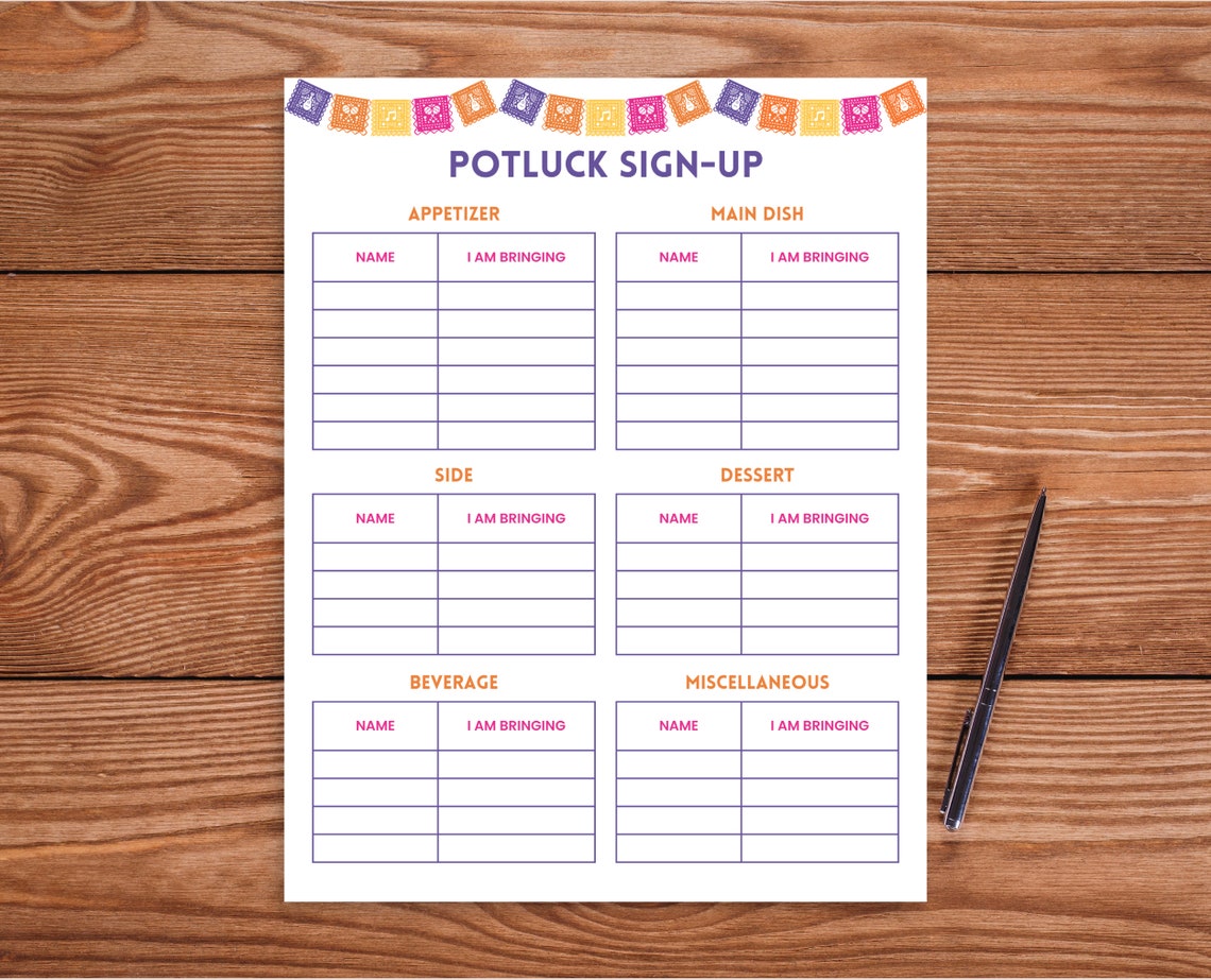 Fiesta Potluck Sign up Sheet, Office Potluck Party Printable, Taco ...