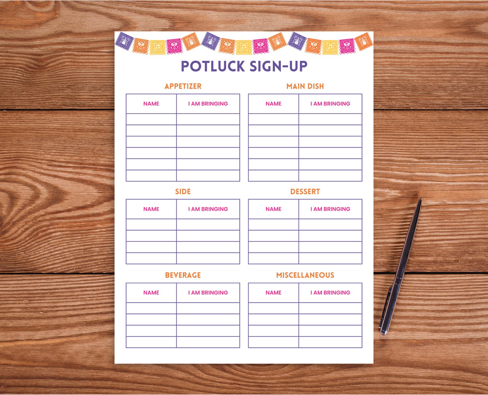 Fiesta Potluck Sign up Sheet, Office Potluck Party Printable, Taco ...