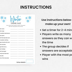 Winter Think Fast Game, Printable Christmas Fun Party Activity, Winter ...