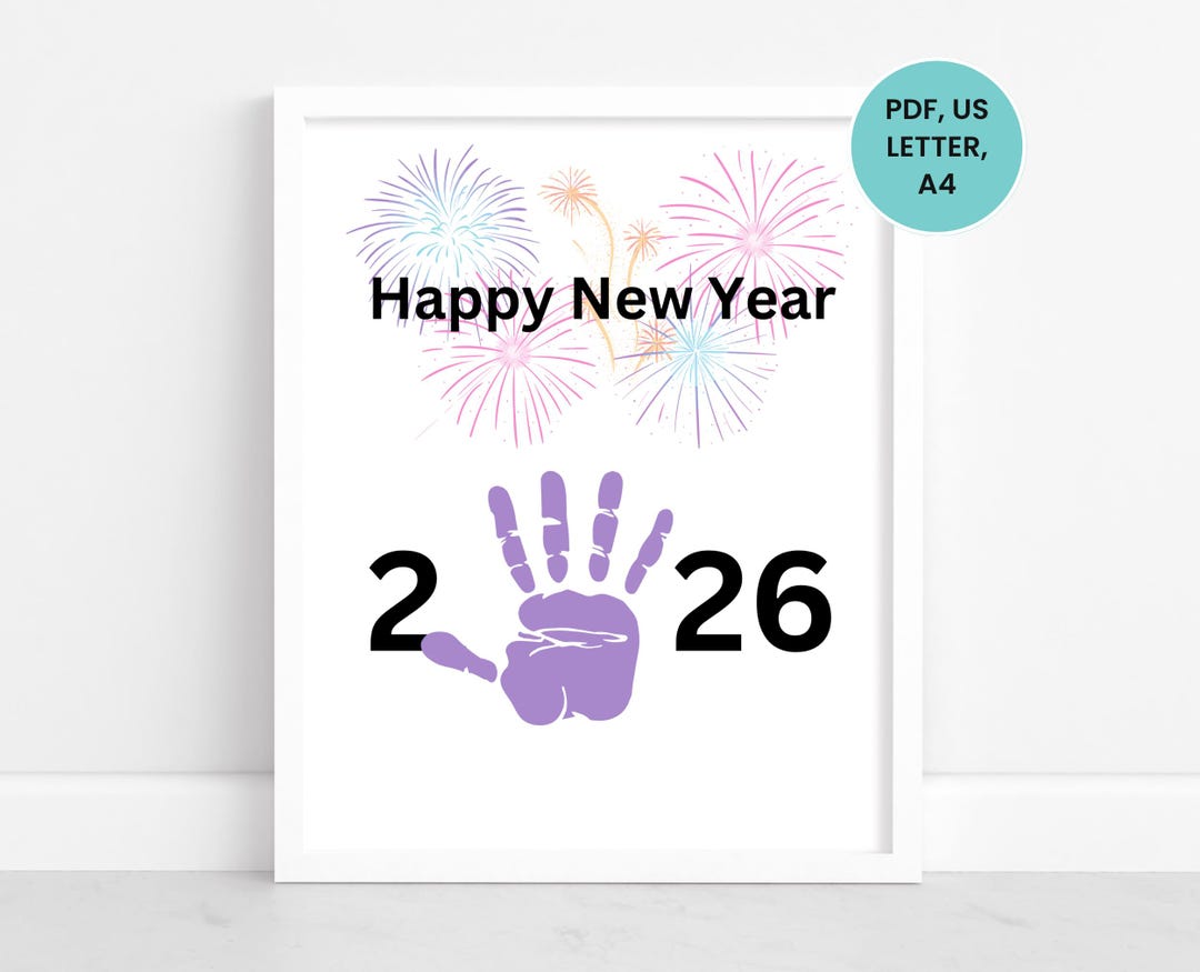 New Year Handprint Craft Template, New Years Handprint Art, Handprint ...