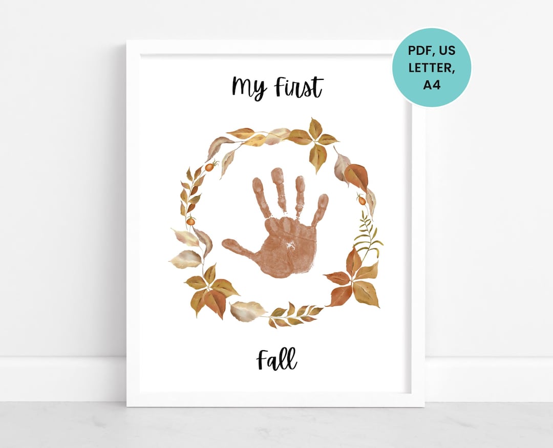 Fall Wreath Handprint Craft Template, My First Fall Footprint Art, Baby ...