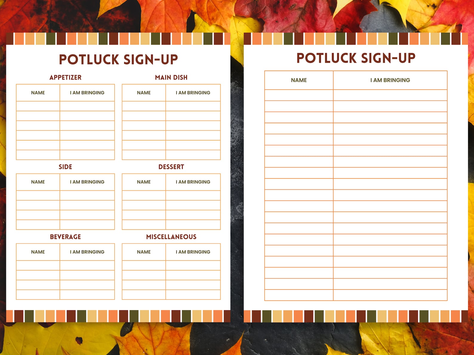 Potluck Sign up Sheet Fillable, Office Potluck Party Printable, Fall ...