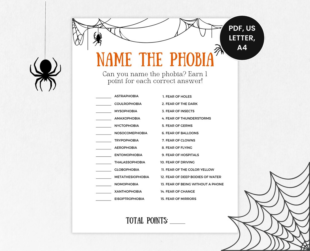 Name the Phobia Game, Halloween Phobia Trivia Game, Phobia Match ...