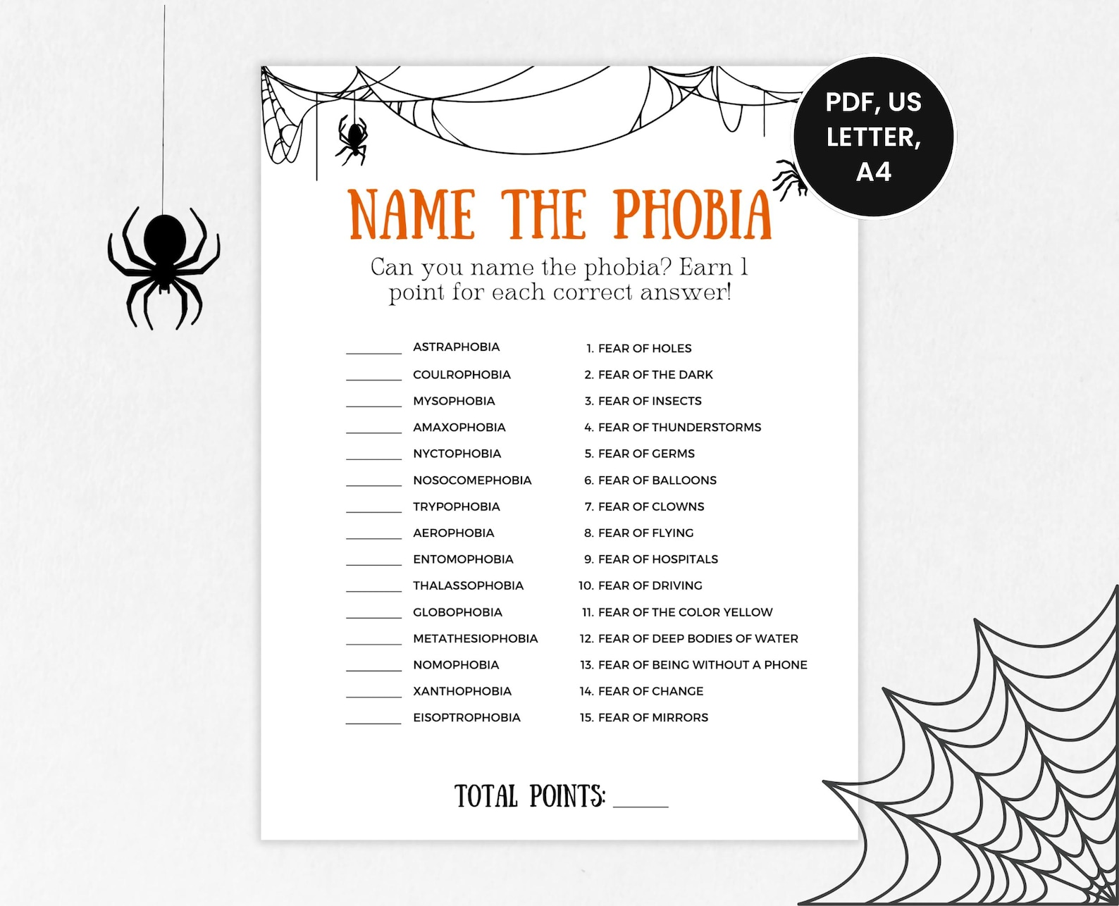 Name the Phobia Game, Halloween Phobia Trivia Game, Phobia Match ...